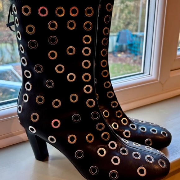 Zara | Shoes | Zara Black Heeled Boots With Metallic Eyelets | Poshmark